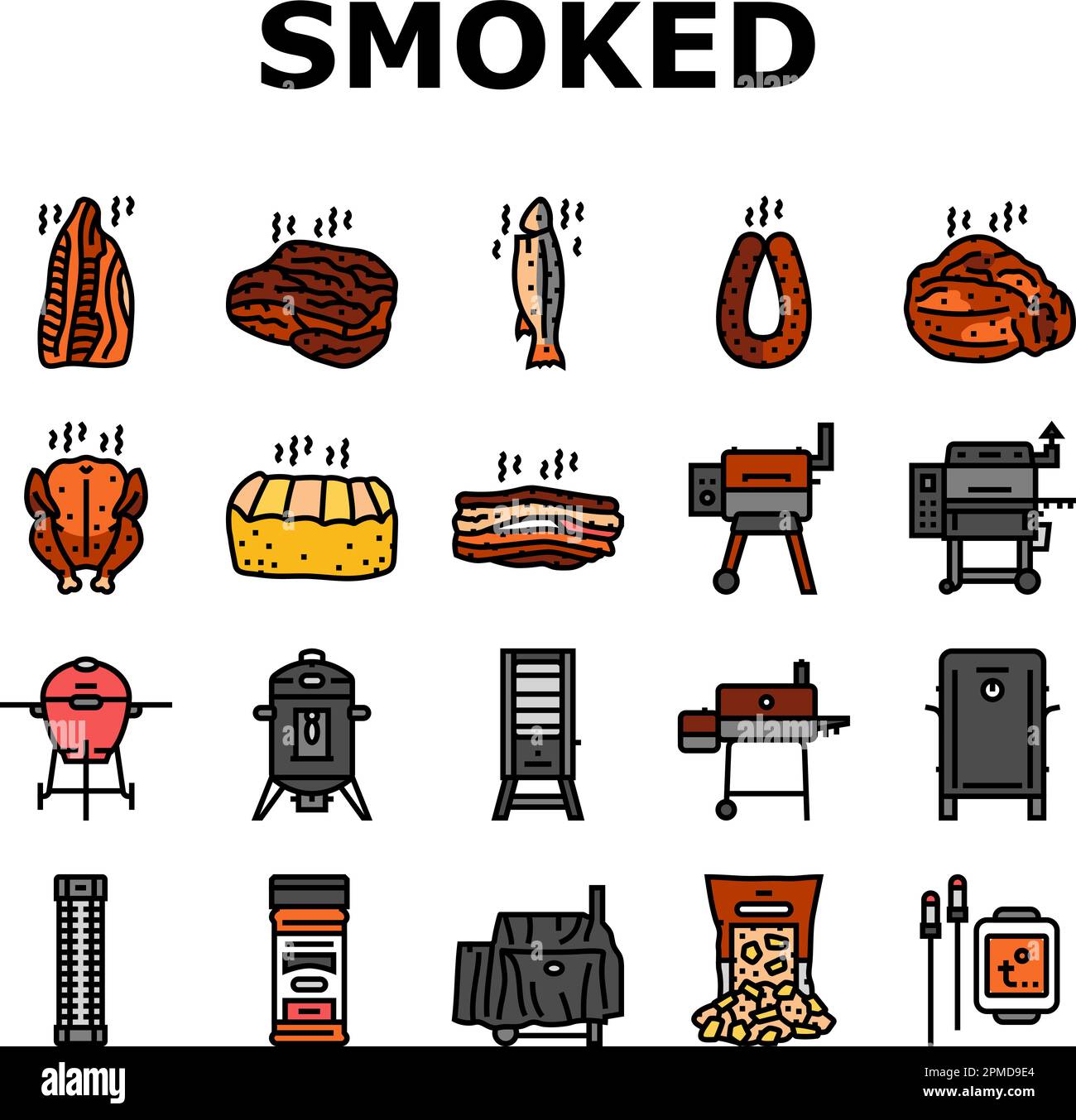 smoked meat food sausage ham icons set vector Stock Vector Image & Art ...