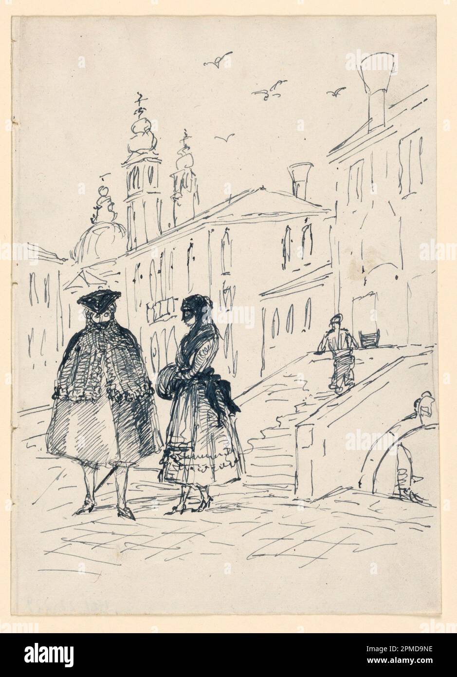 Drawing, Sketch of a Street Scene in Venice; Italy; pen and ink on ...