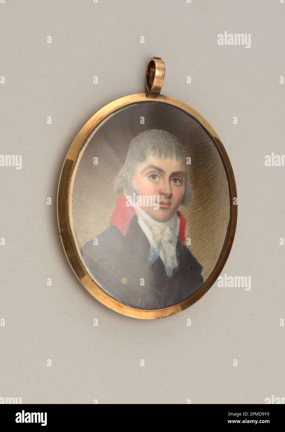 Portrait Miniature (USA); watercolor on cut sheet of ivory, cut gold ...