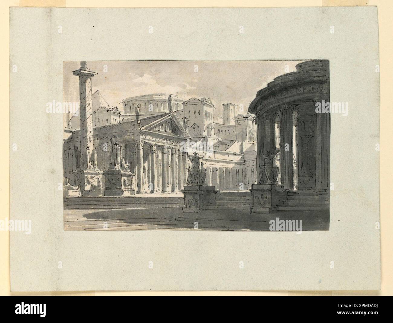 Drawing, Stage Design, View of Antique Town; Italy; pen and sepia ink ...