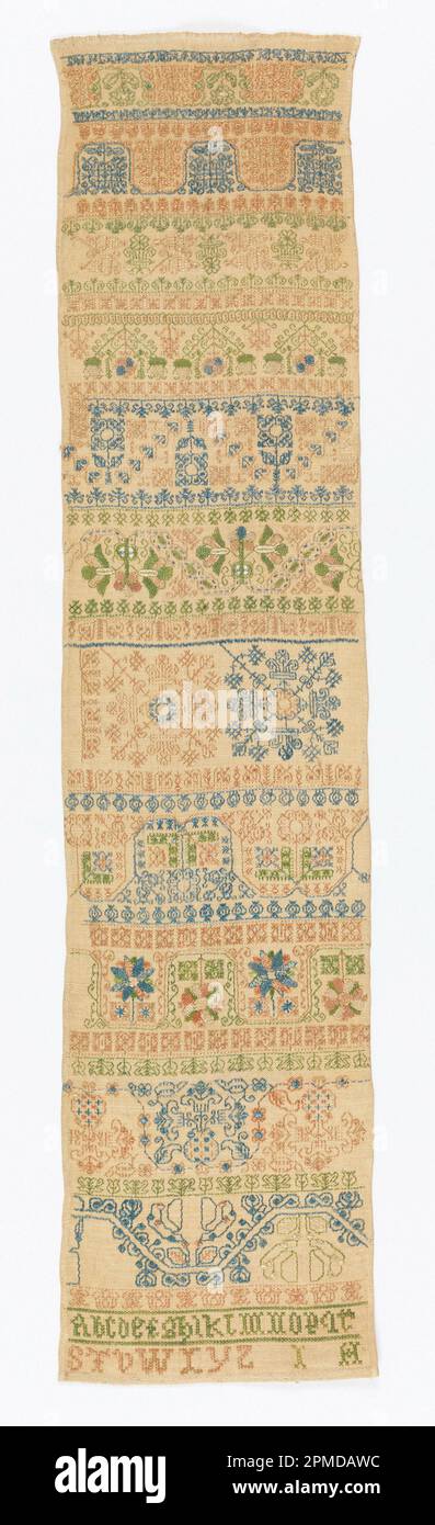 Sampler (England); silk embroidery, linen foundation; Warp x Weft: 65 x ...