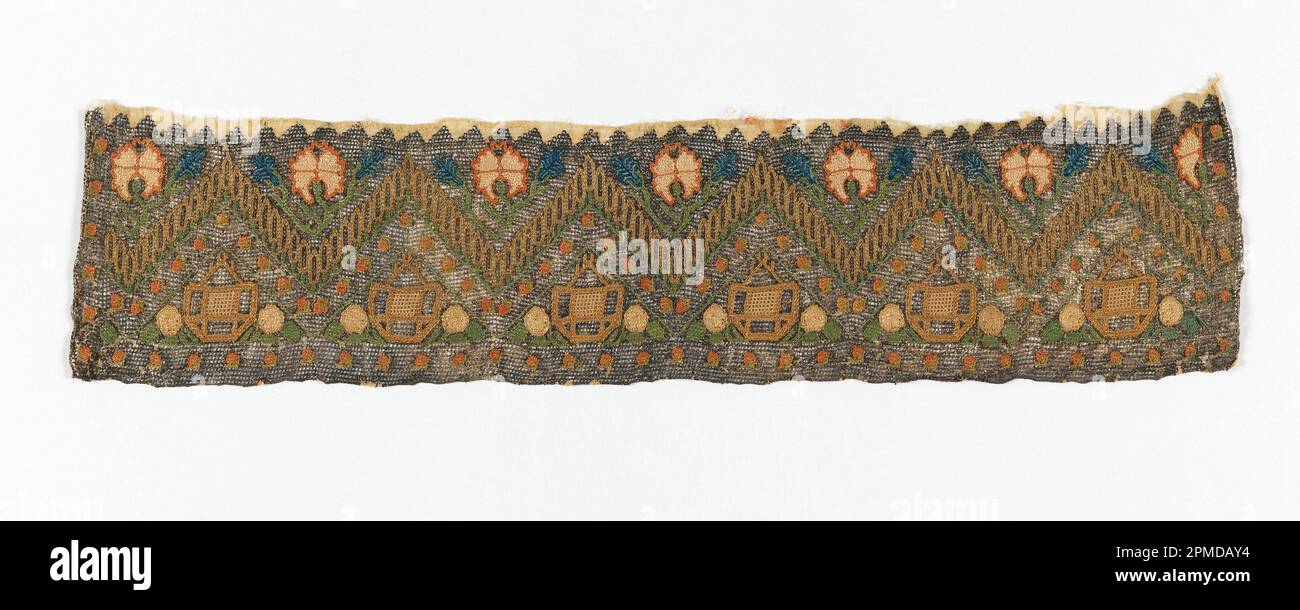 Towel End; silk and metallic threads on cotton foundation Stock Photo ...