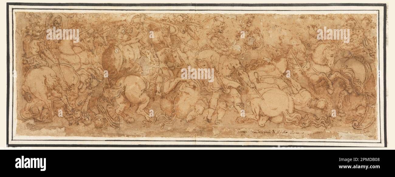 Drawing, Battle Scene; Giulio Romano (Italian, 1499–1546); Italy; pen ...