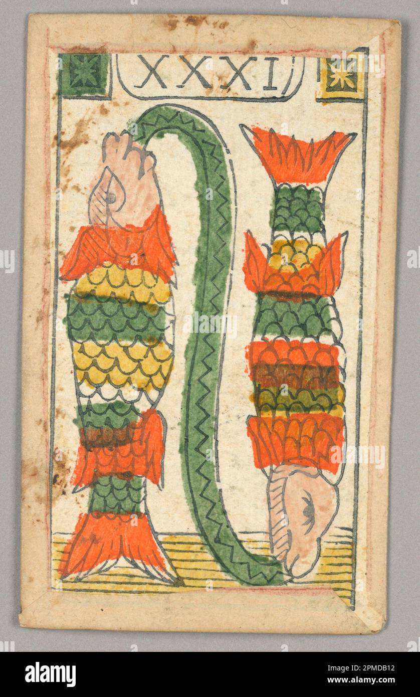Playing Card, Minchiate (Tarot) Playing Card; stencil-colored woodblock ...