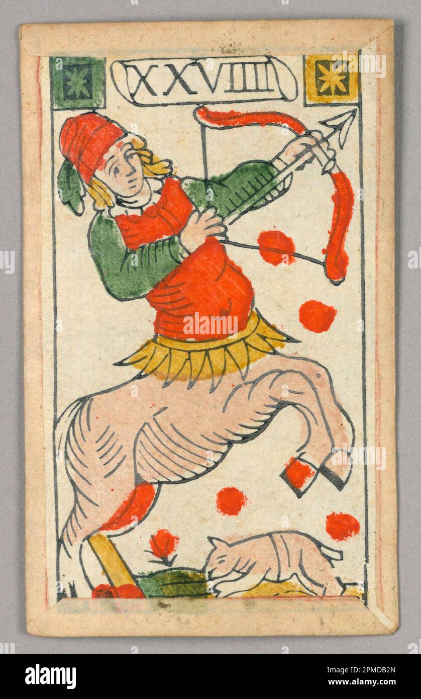Playing Card, Minchiate (Tarot) Playing Card; stencil-colored woodblock ...