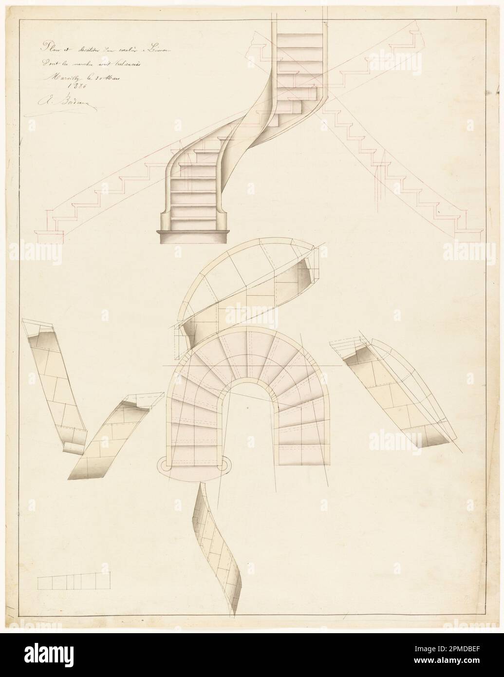 Elevation and plan view for a spiral staircase this hi-res stock ...