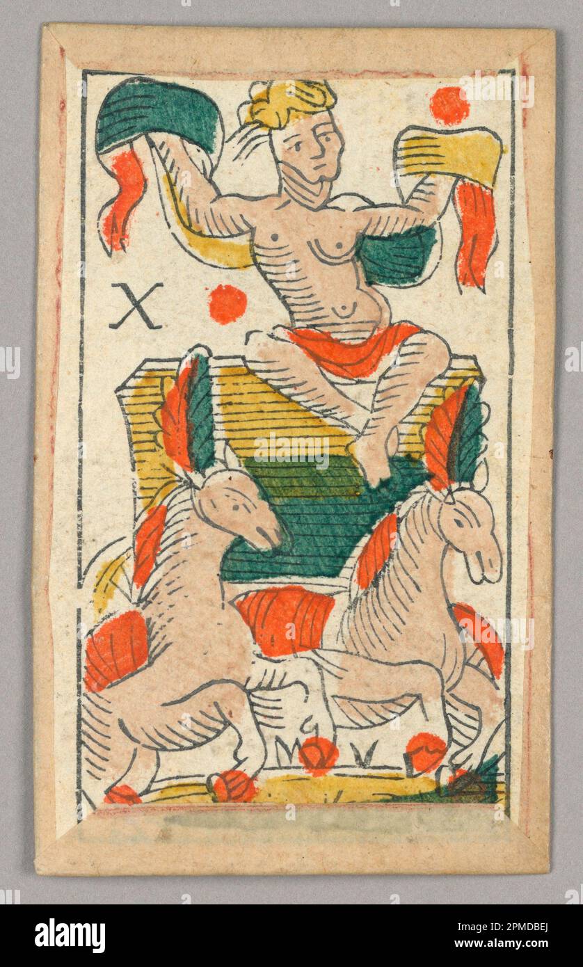 Playing Card, Minchiate (Tarot) Playing Card; stencil-colored woodblock ...