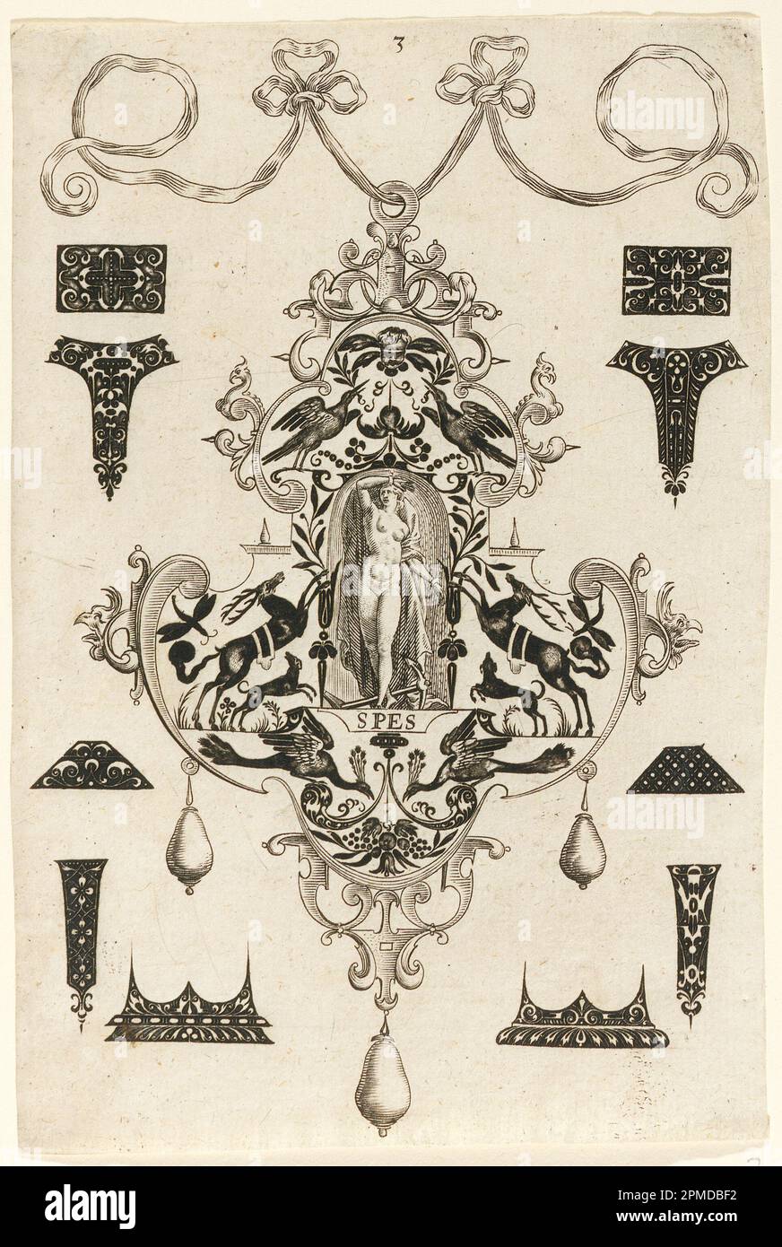 Print, Pendant Design with the Virtue Hope, Plate 3, from a series of ...