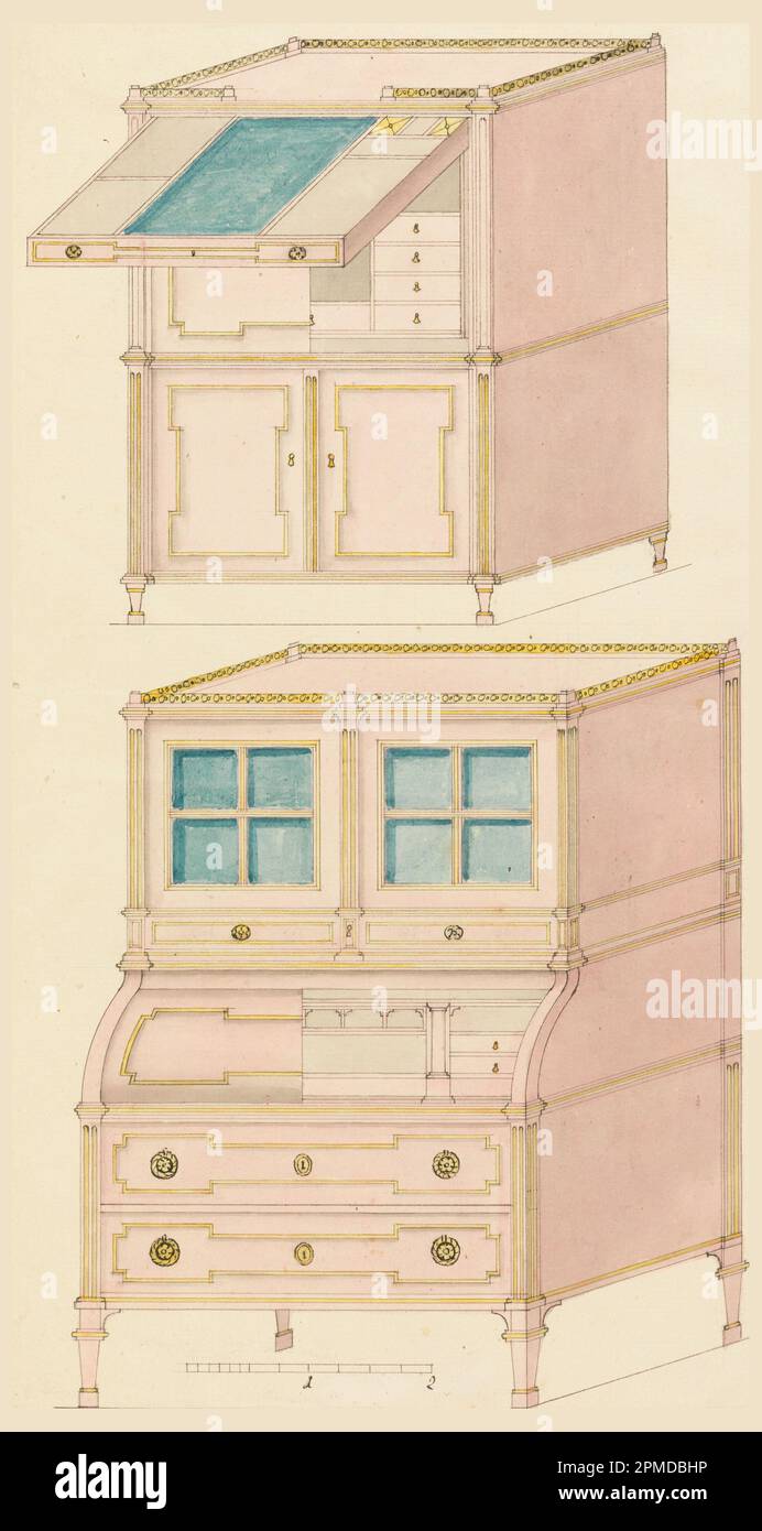 Drawing, Designs for Writing Desks; Germany; graphite, pen and black ...