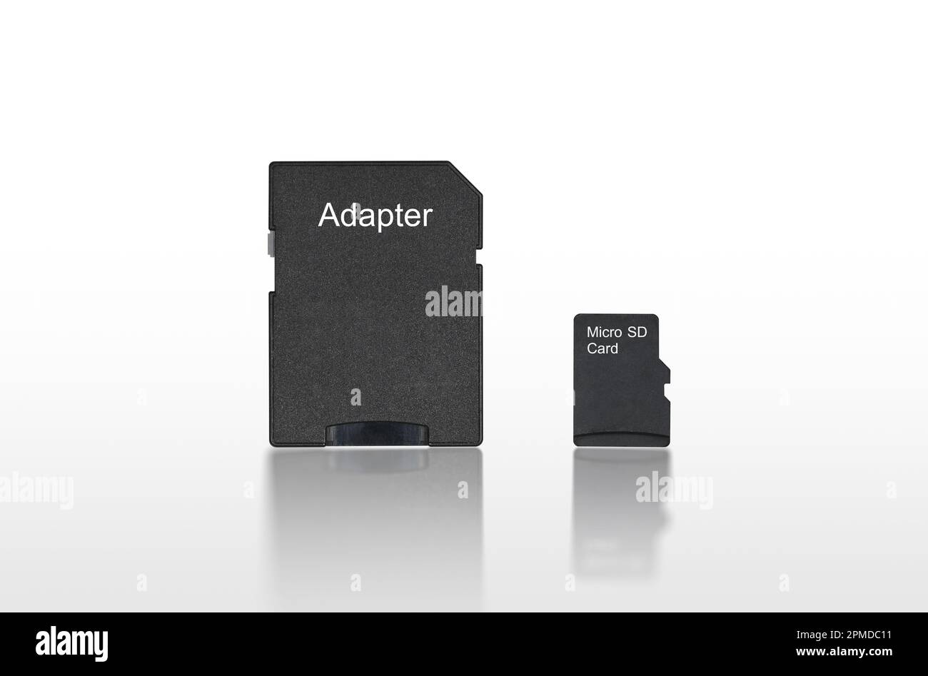 Close up back of micro sd or memory card and adapter isolated on white ...