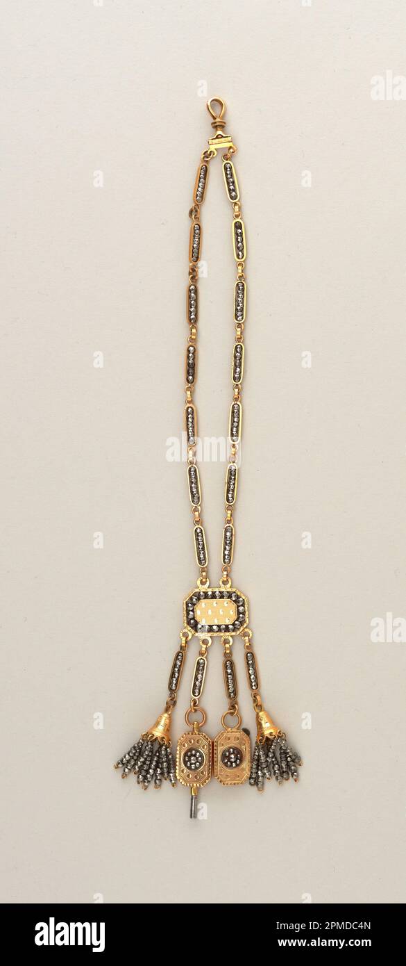 Gold and steel watch chain Chatelaine; France; gold, cut steel Stock ...