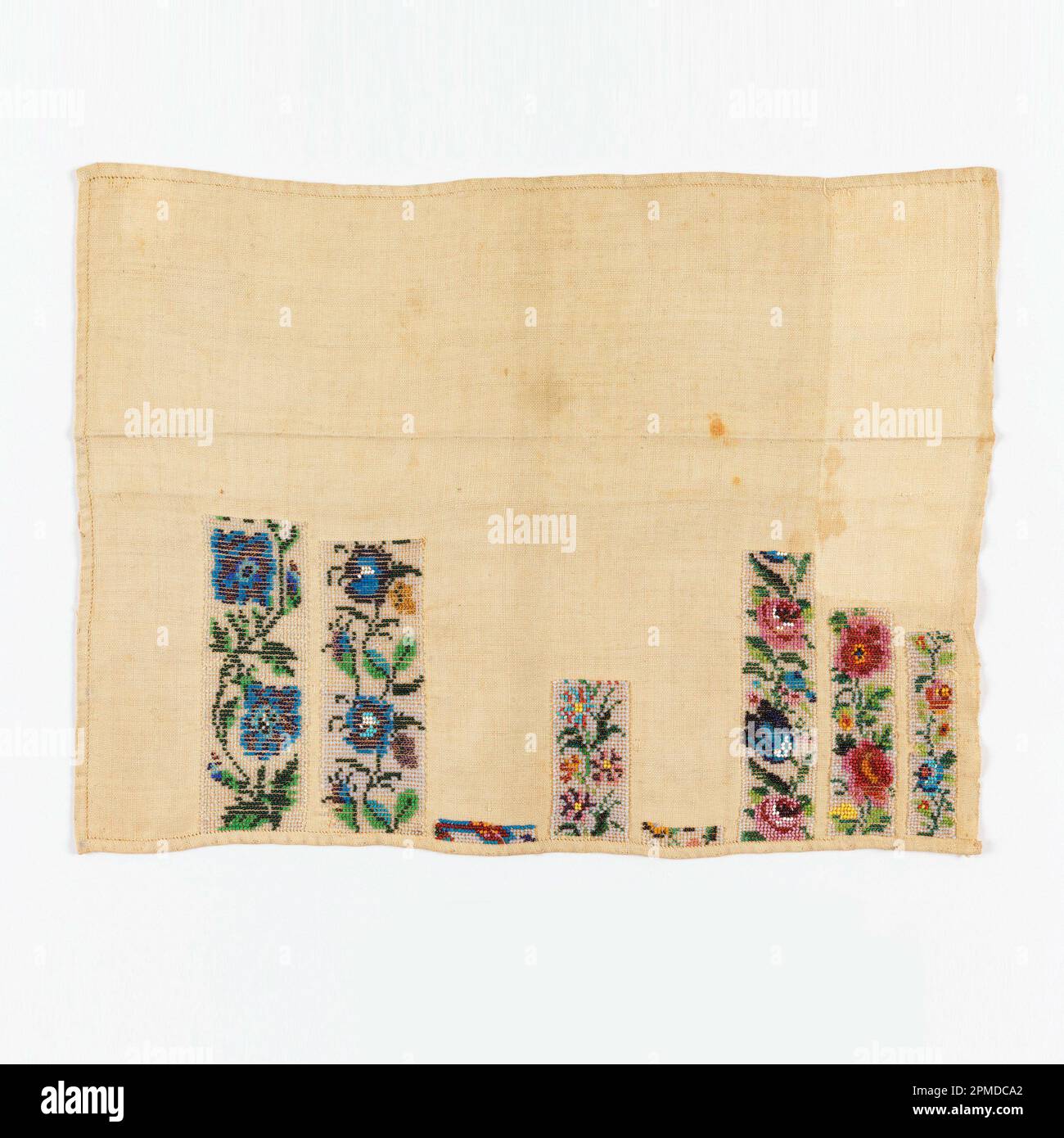 Sampler (Mexico); silk embroidery, glass beads, linen foundation; Warp ...