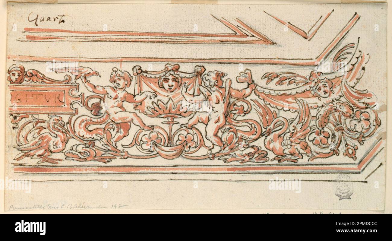 Drawing, Design for a Painted Frieze; Italy; graphite, pen and ink ...