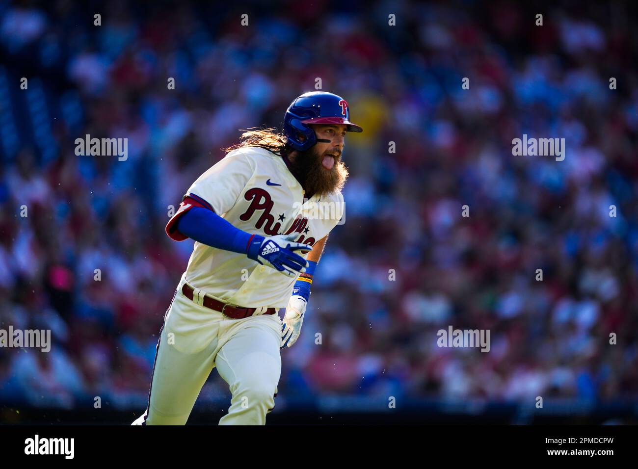 Philadelphia Phillies' Brandon Marsh plays during the fourth inning of ...