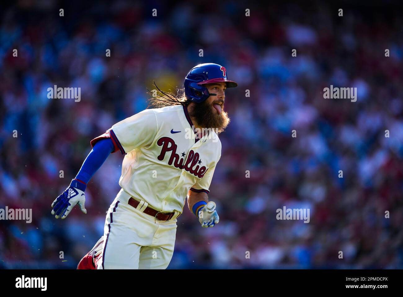 Philadelphia Phillies' Brandon Marsh plays during the fourth inning of ...