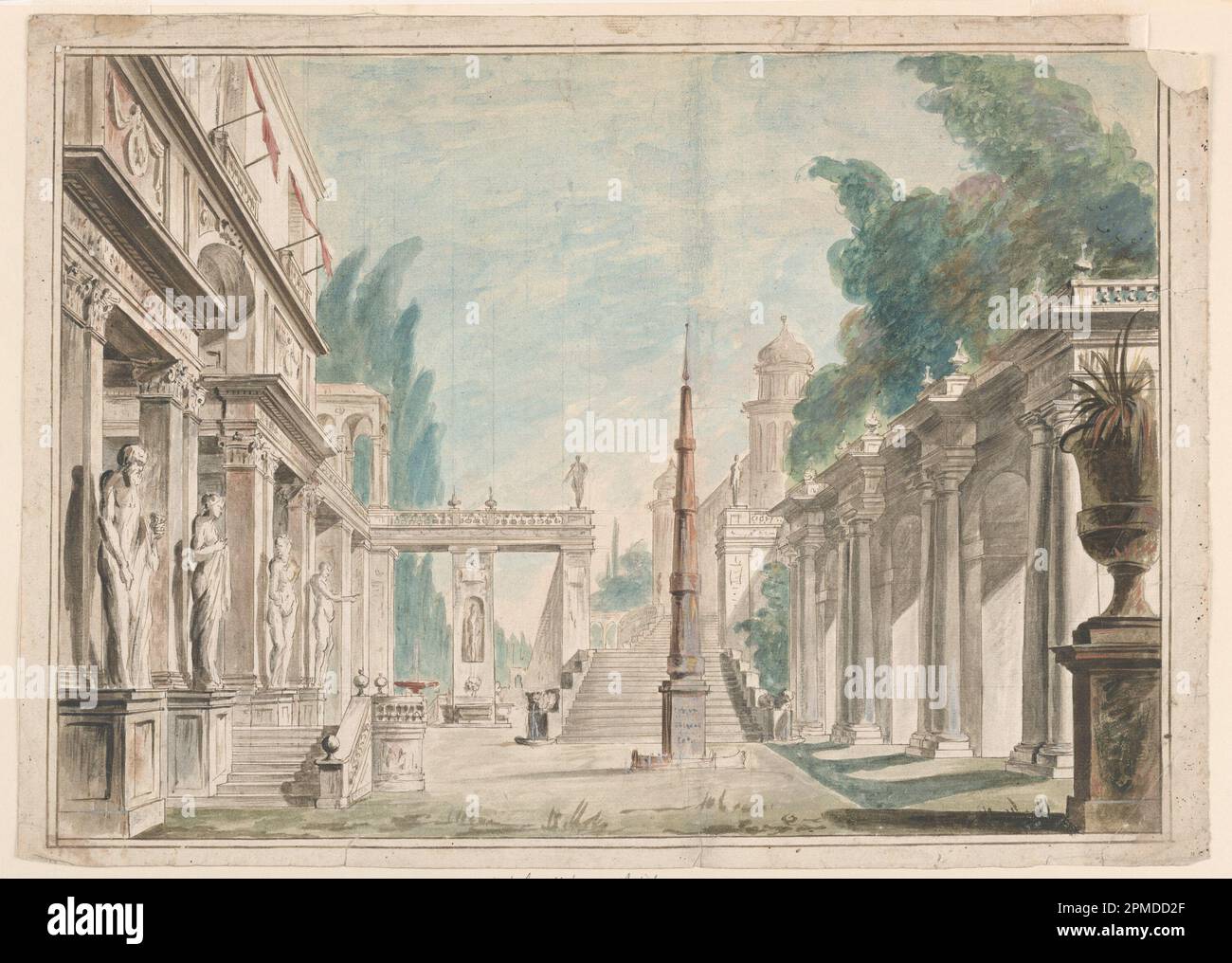 Drawing, Stage Design, Building Adjoining Park Scenery; Italy; pen and ...