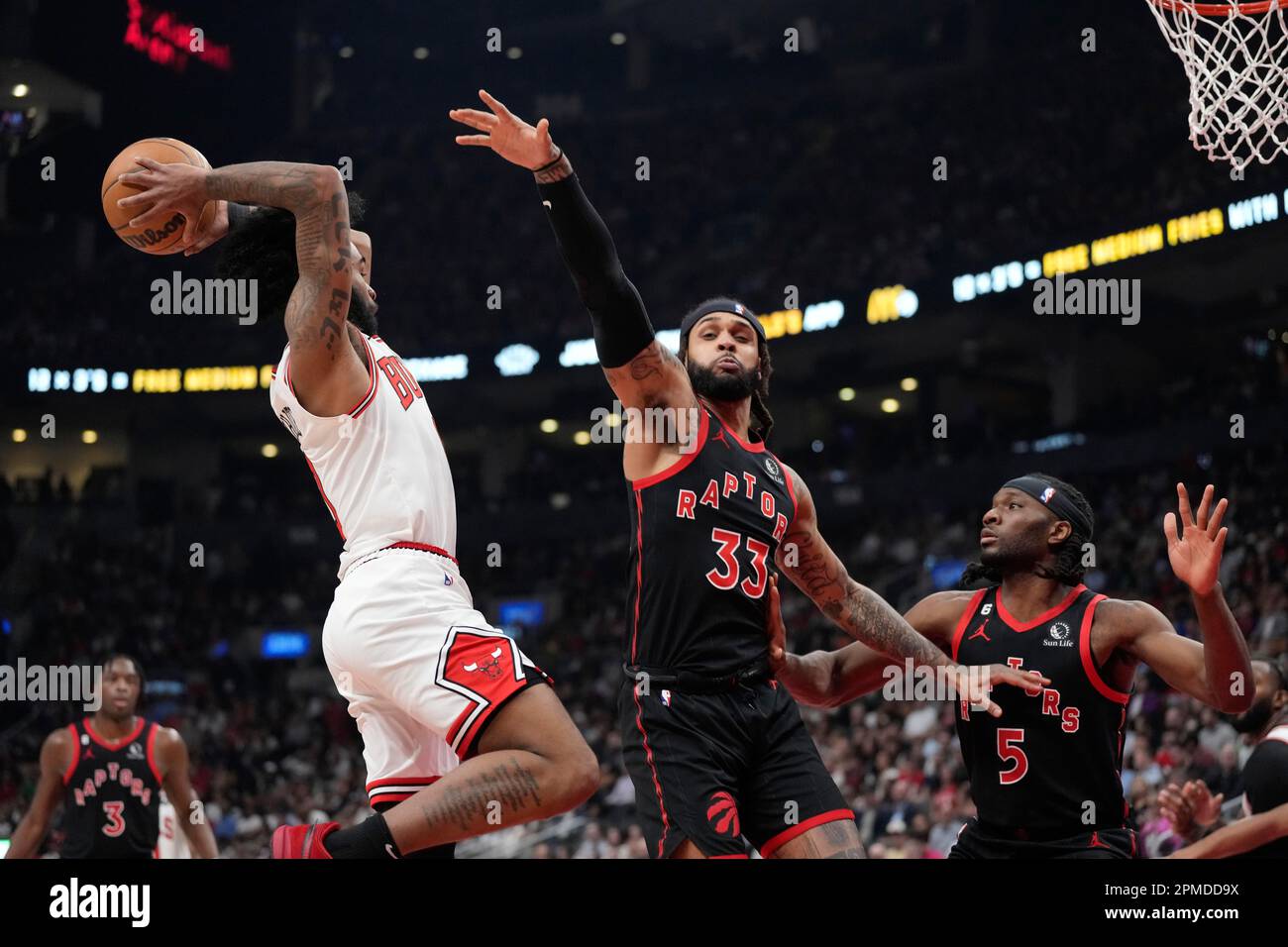 April 12, 2023, Toronto, ON, Canada: Chicago Bulls guard Coby White (0 ...