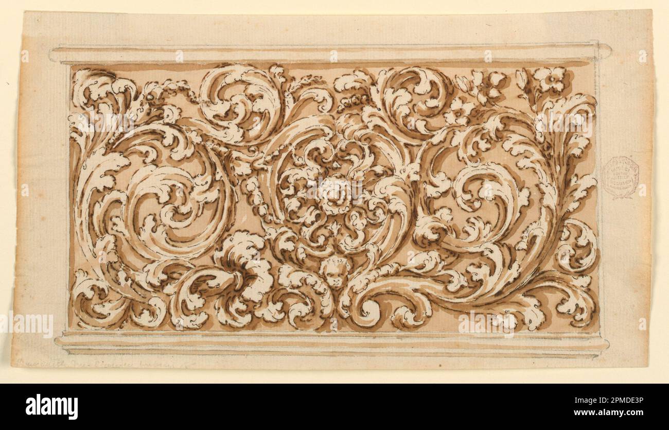 Drawing, Design for an Oblong Panel; Italy; black crayon, pen and sepia ...