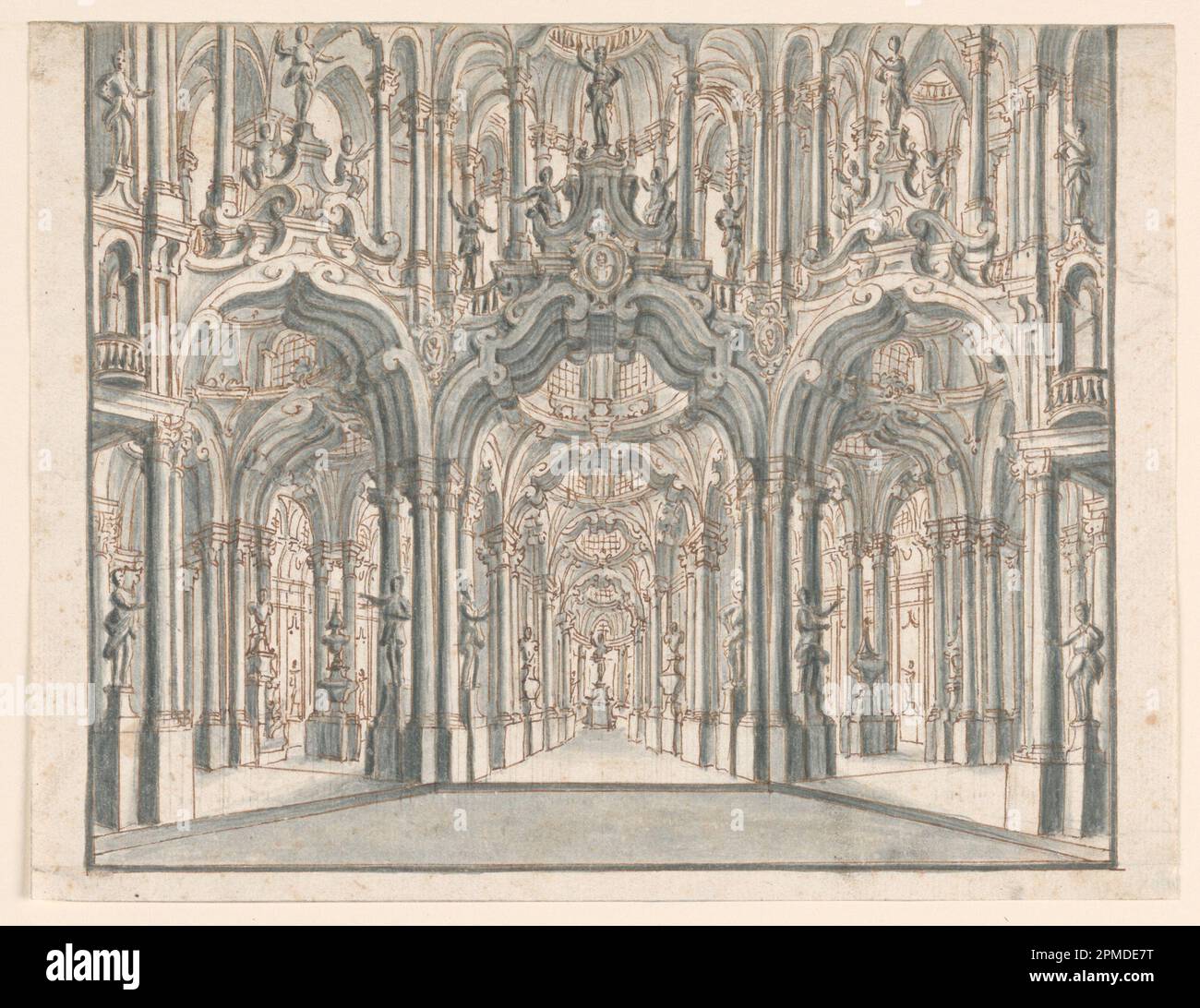 Drawing, Stage Design, Arcaded Palace Hall; Italy; pen and brown ink ...