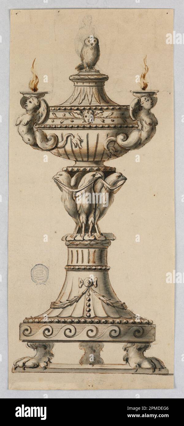 Drawing, Design for a Candlestick; Italy; black chalk, pen and ink ...