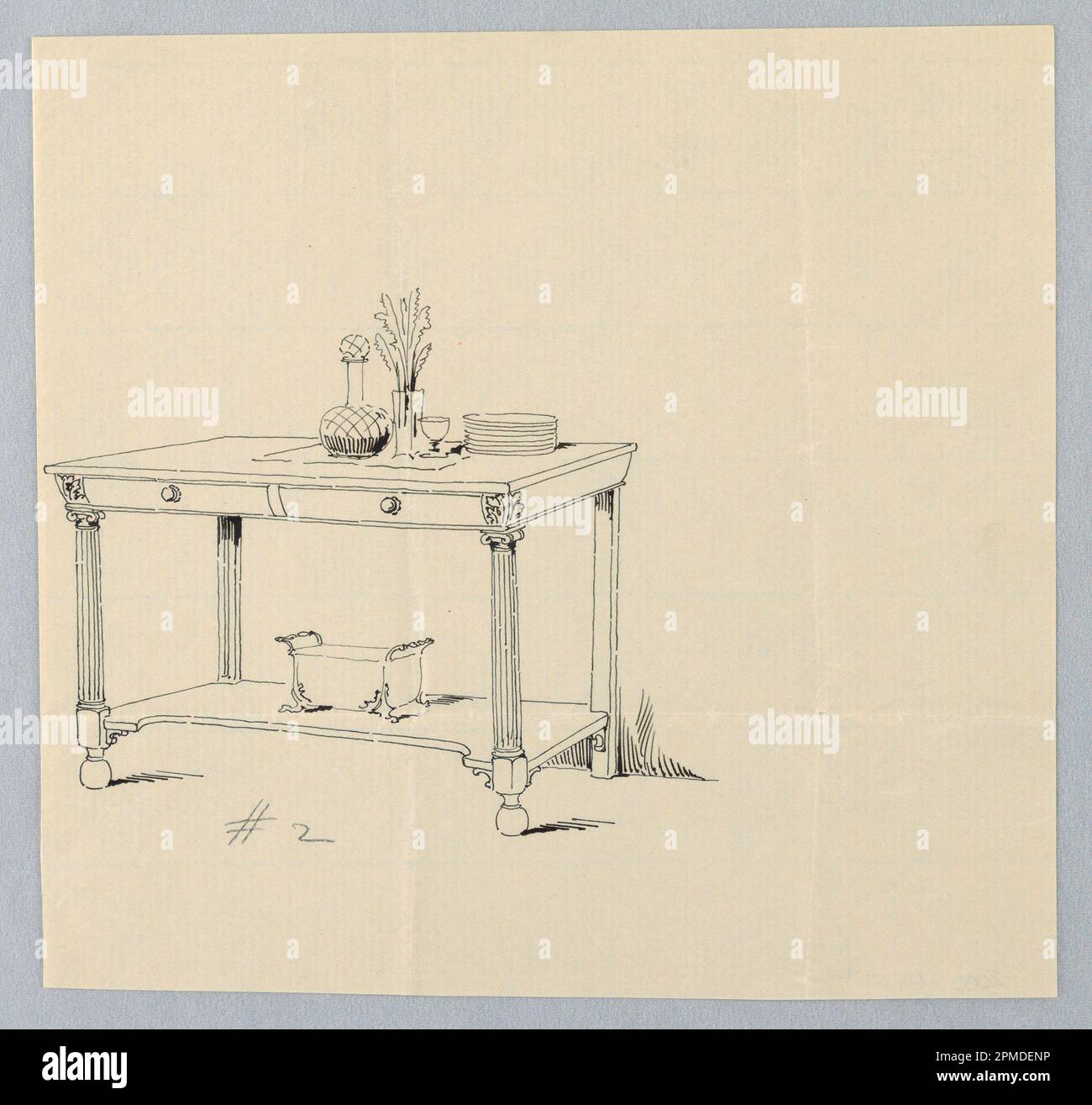 Drawing, Design for Serving Table with Columnar Front Legs and Two ...