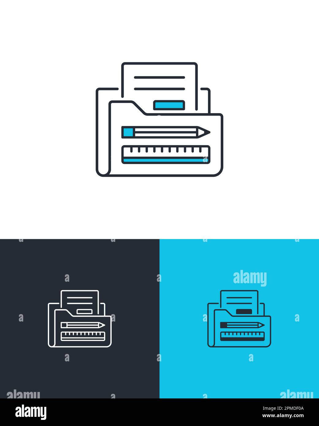 Project folder with documents and equipment such as pencil and ruler ...