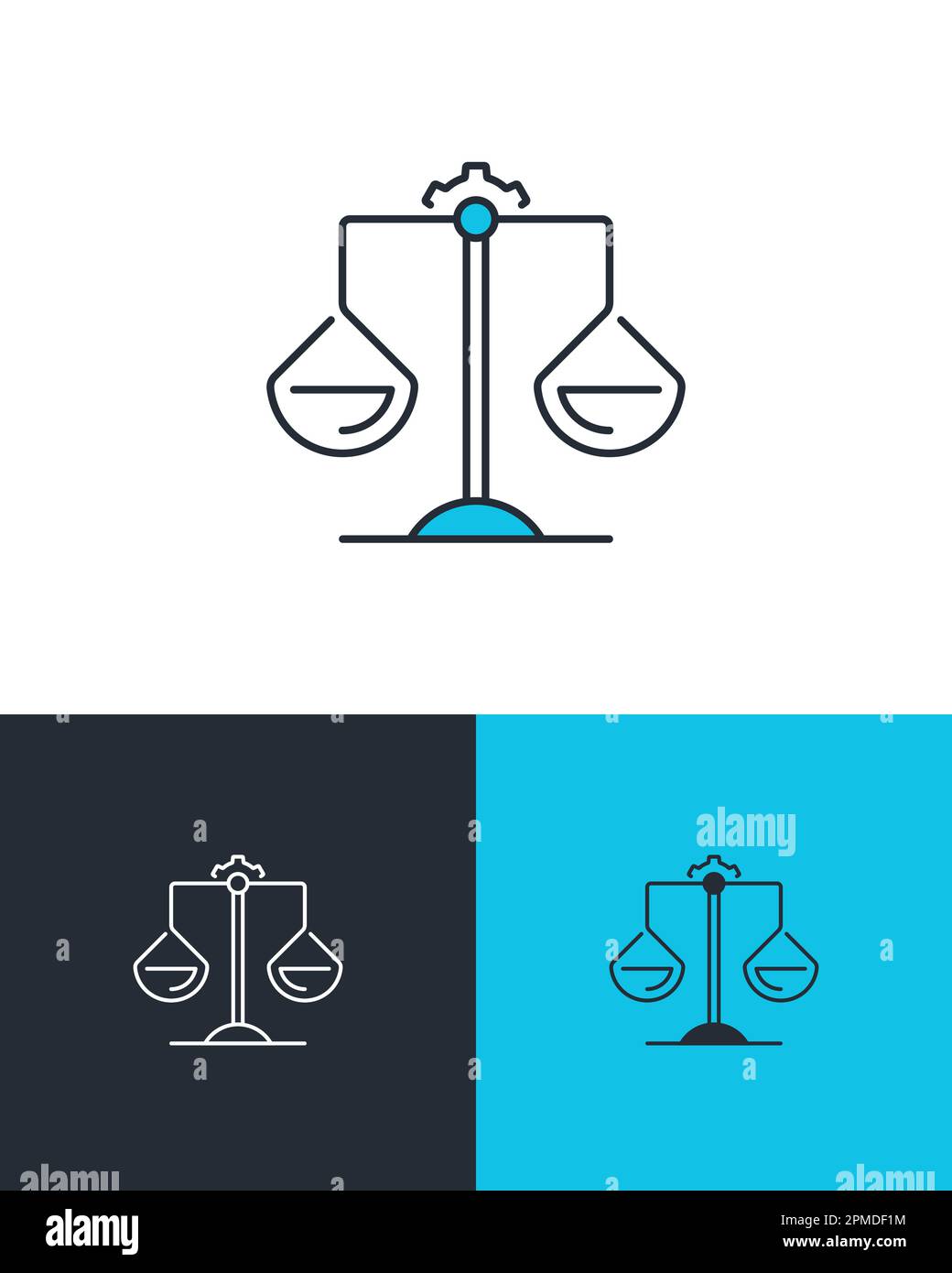 Scales of justice with gear symbol in minimal style. Balance and law ...