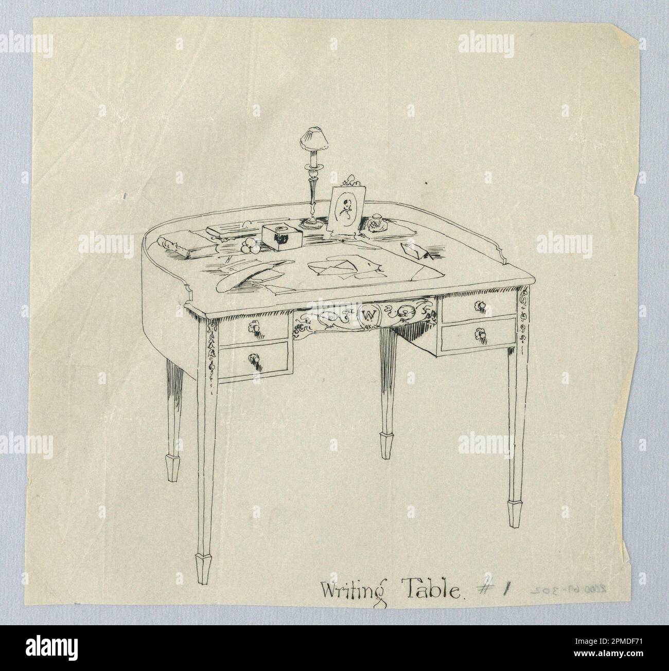 Drawing, Design for Semi-Circular Writing Table #1, with Initial "W ...