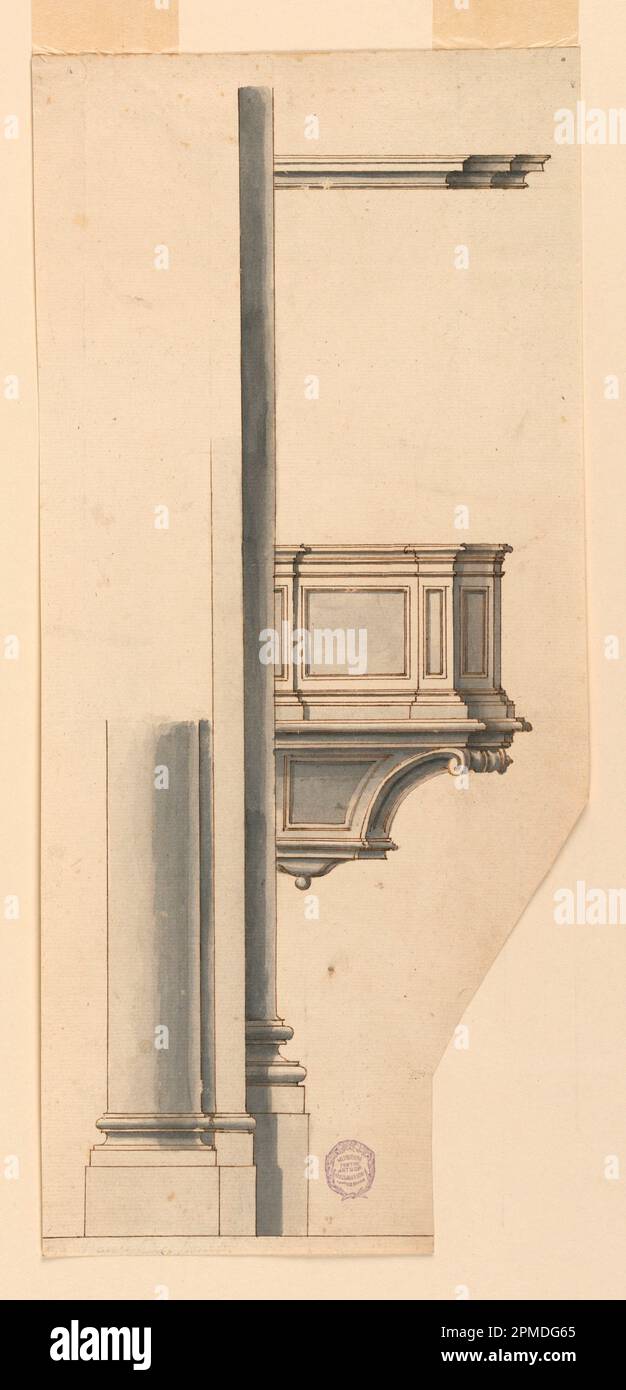 Drawing, Project: A pulpit shown in profile; Workshop of Carlo Fontana ...
