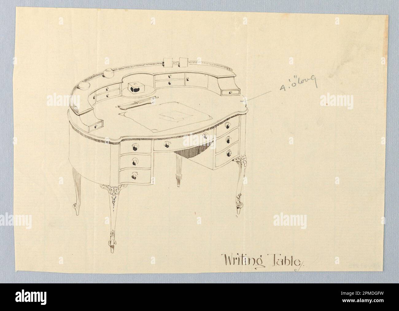 Drawing, Design for Oval Writing Table with Blotter and Letter Opener ...