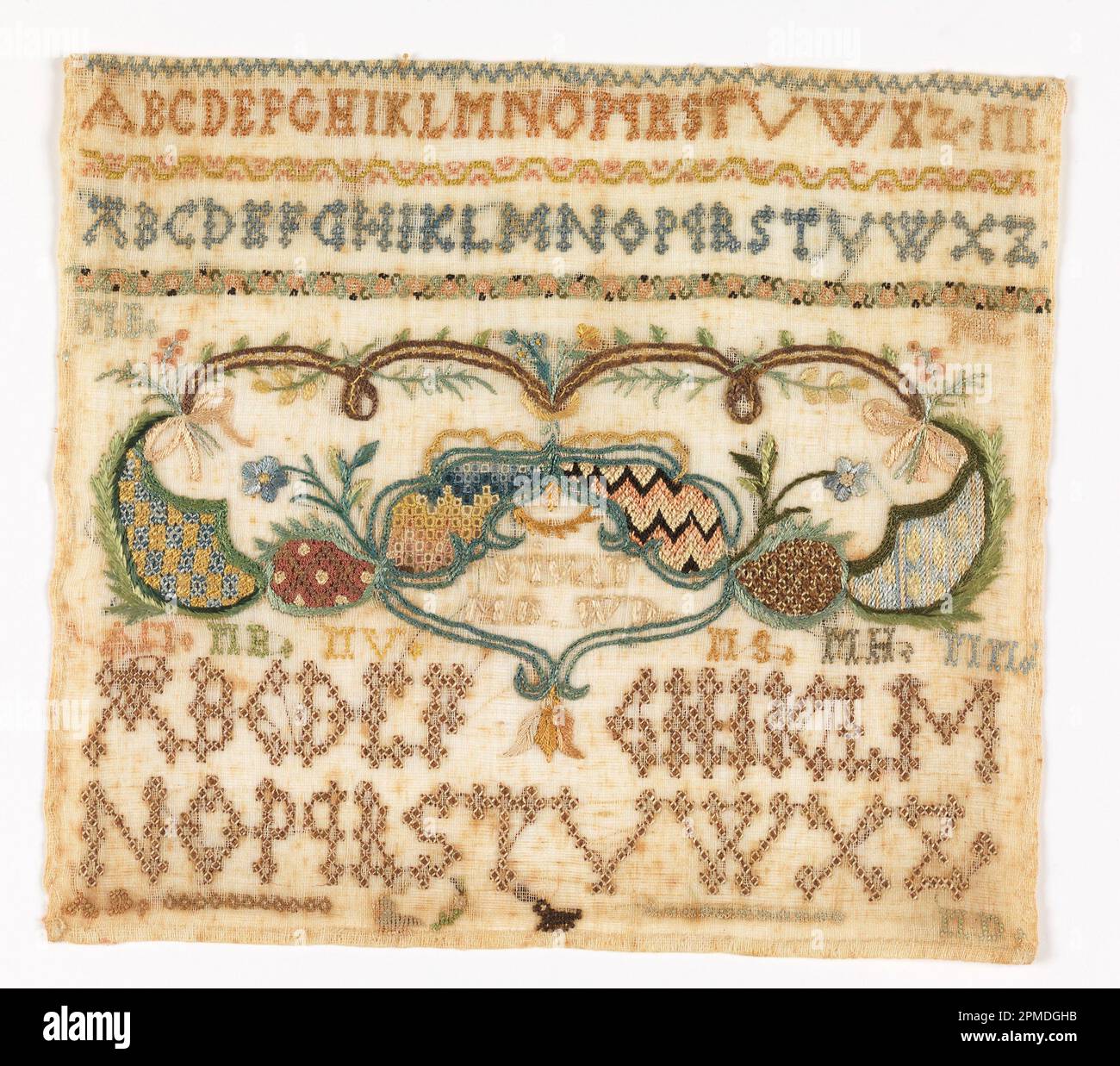 Sampler (Germany); silk embroidery on linen foundation Stock Photo - Alamy