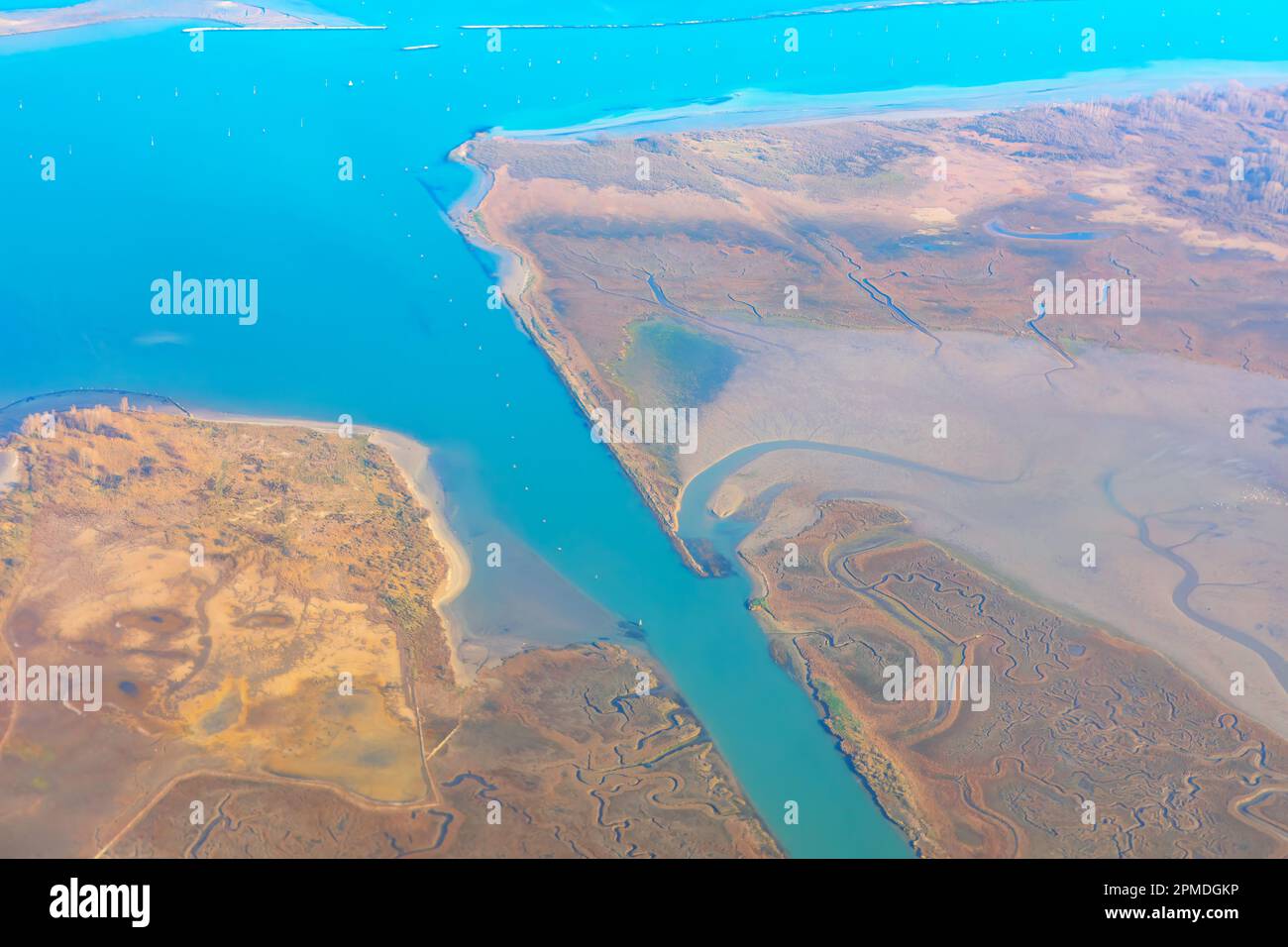 River estuary view from above . Venetian Lagoon aerial view Stock Photo ...