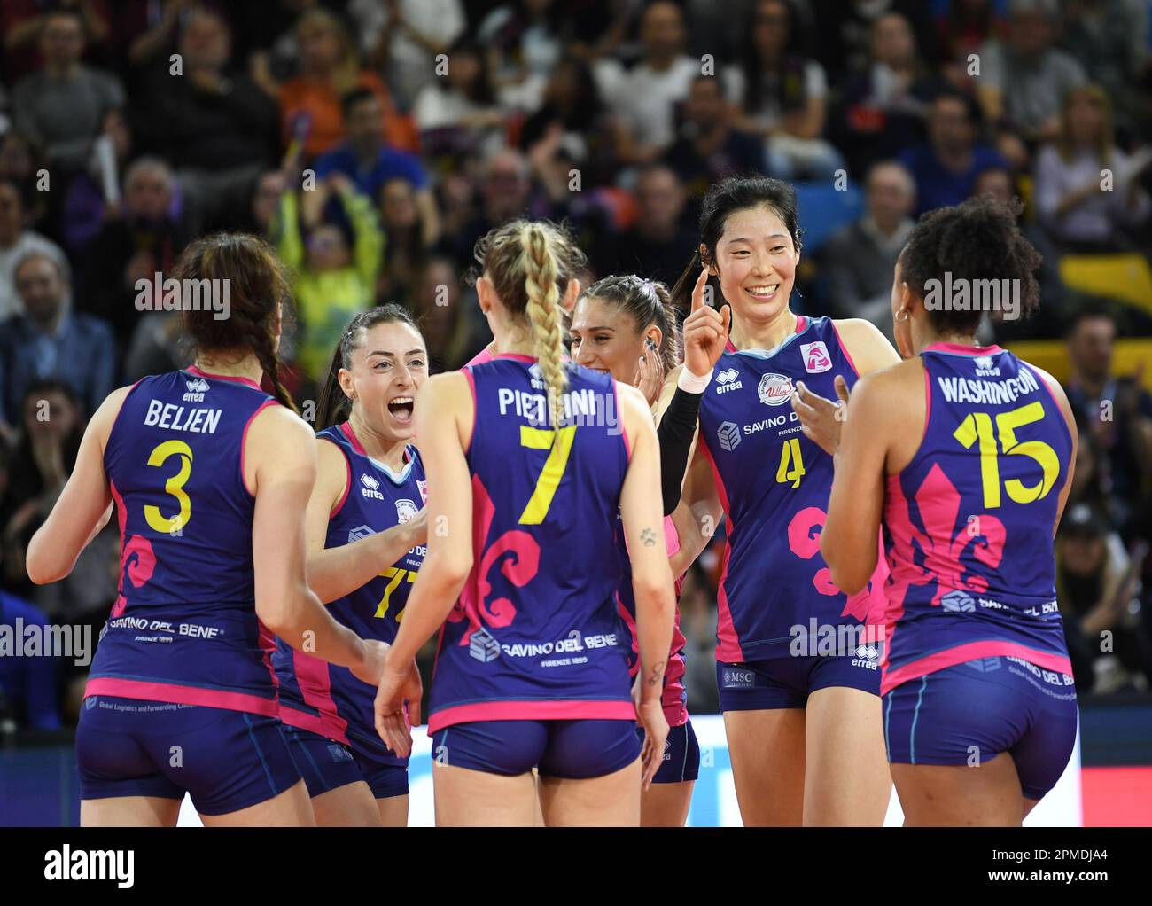 Scandicci, Italy. 12th Apr, 2023. Scandicci's Zhu Ting (2nd R ...