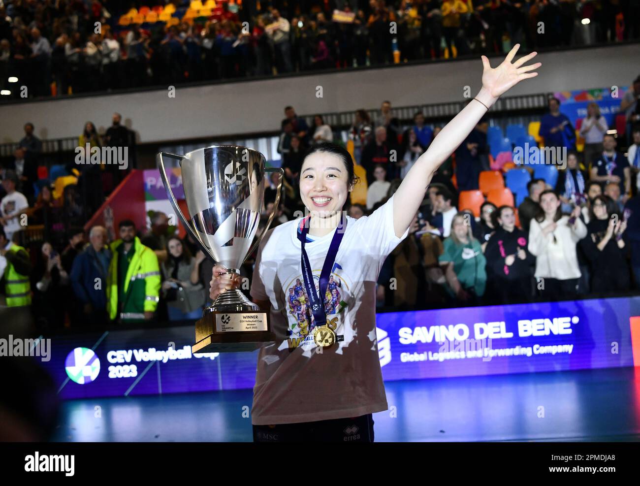 Scandicci, Italy. 12th Apr, 2023. Scandicci's Yao Di celebrates with ...