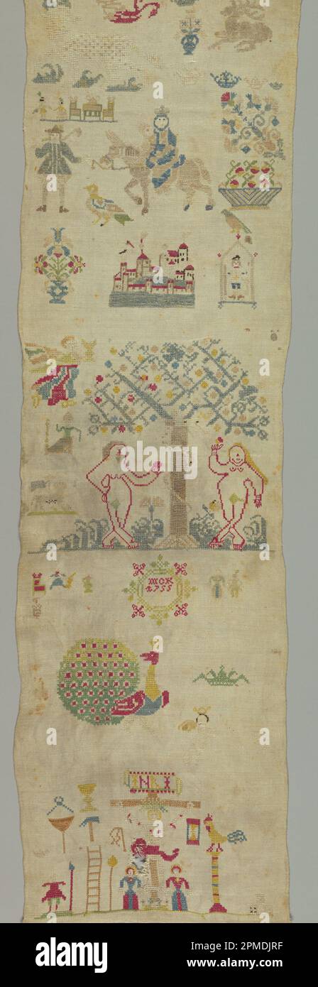Sampler (Southern Germany); silk and linen embroidery, linen foundation ...