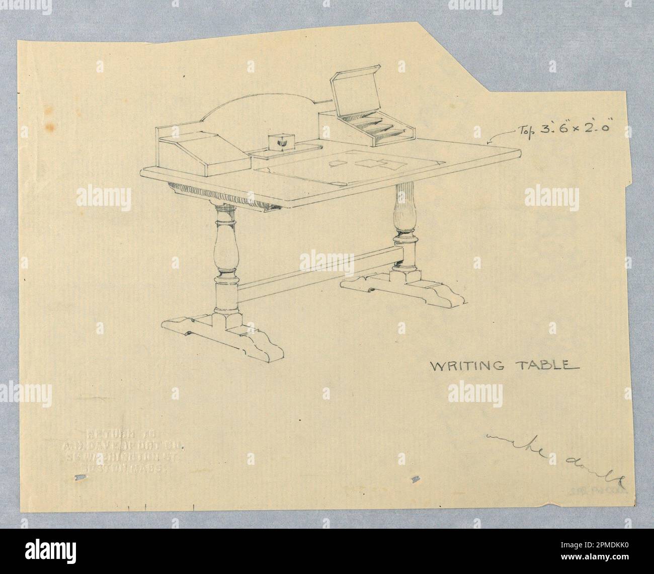 Drawing, Design for Rectangular Writing Table with Bracket-Shaped Legs ...