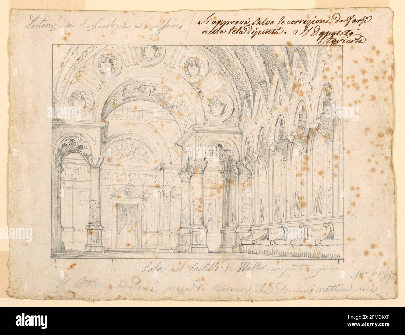 Drawing, Interior of Walter's castle, stage design for act V of ...