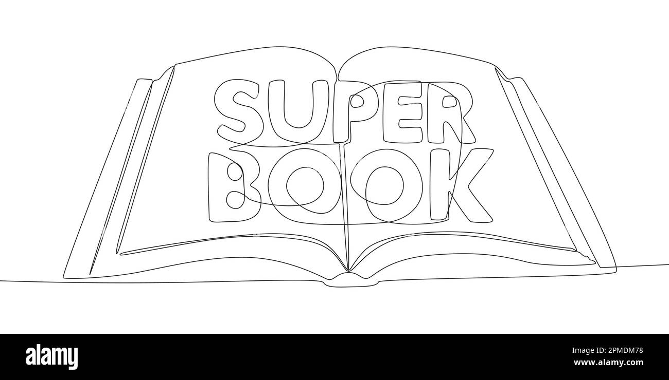 One Continuous Line Of Opened Book With Super Book Word Thin Line