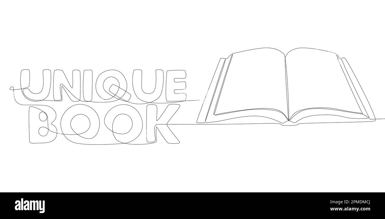 One Continuous Line Of Opened Book With Unique Book Word Thin Line