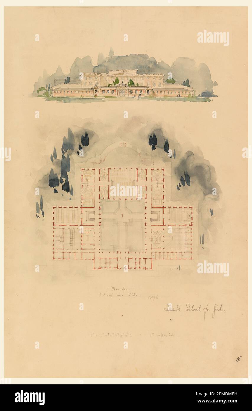 Drawing, Elevation and Plan of the Hearst School for Girls, Washington ...
