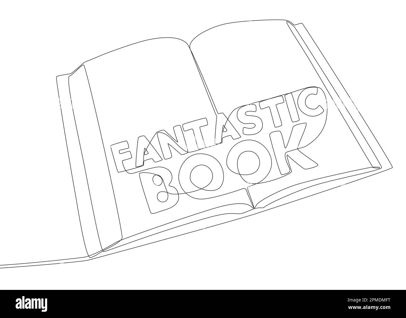 One Continuous Line Of Opened Book With Fantastic Book Word Thin Line Illustration Vector