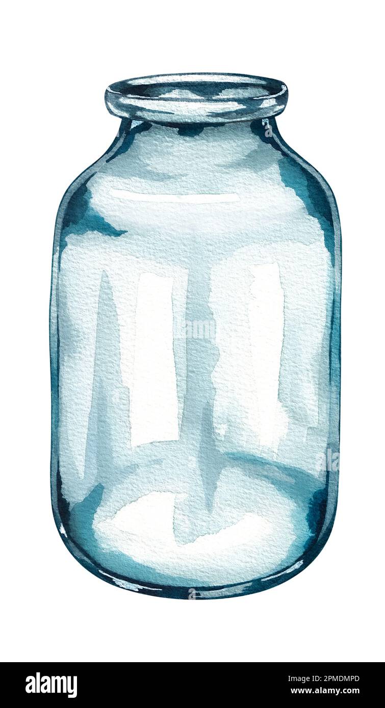 Watercolor glass empty vase on a white background. Empty jar isolated ...