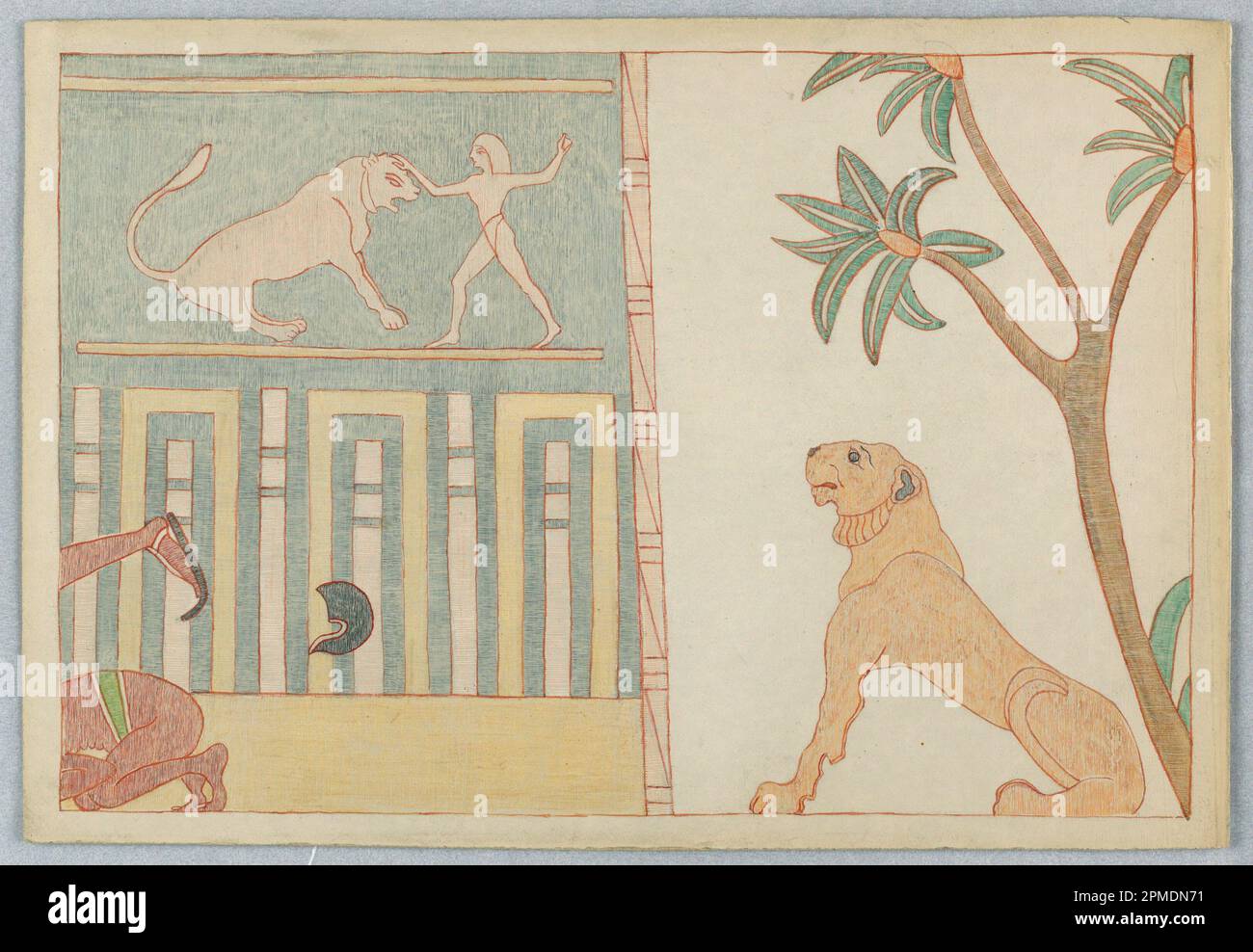 Drawing, The Lion Felled by the Man, Illustration for Aesop's Fables ...