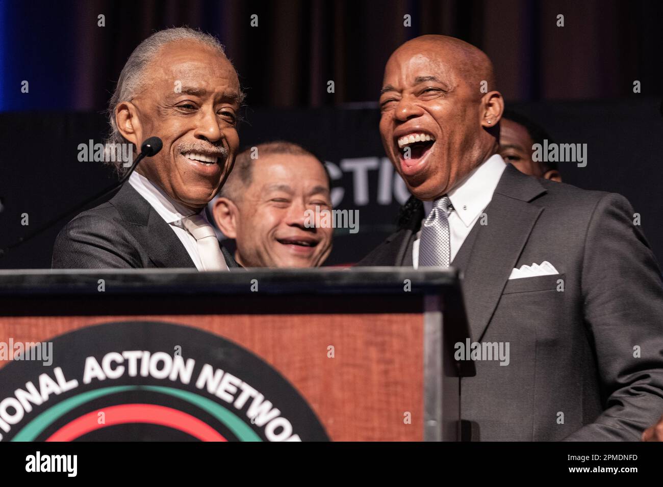 Reverend Al Sharpton and Mayor Eric Admas seen on stage at NAN 2023 ...