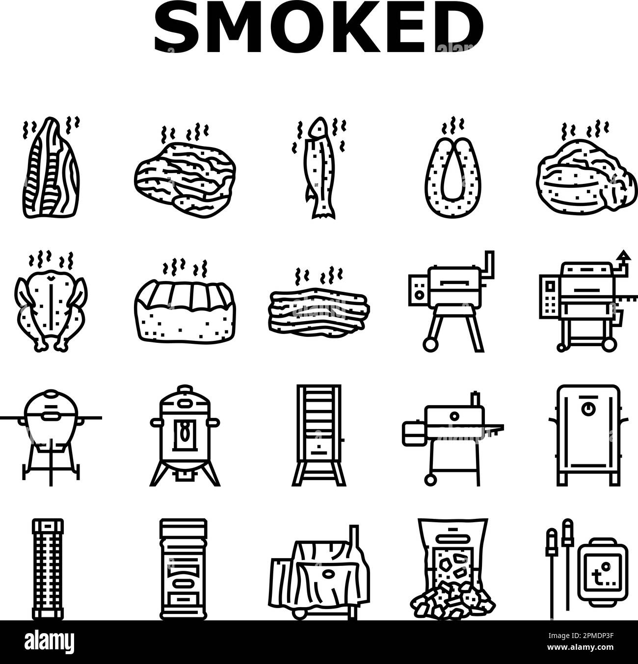 smoked meat food sausage ham icons set vector Stock Vector Image & Art ...