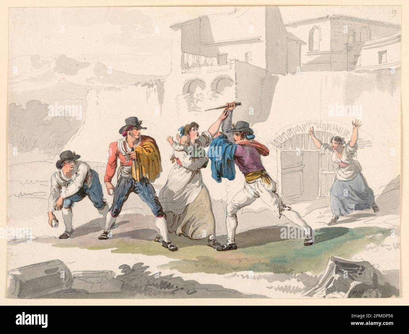 Drawing, A Domestic Dispute in Tivoli; Bartolomeo Pinelli (Roman, 1781 ...