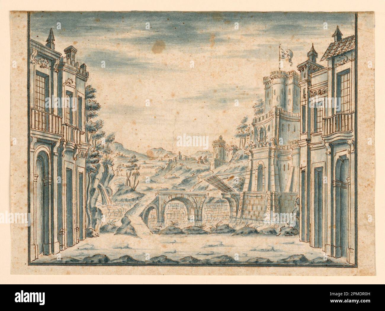 Drawing, Stage Design, View of Town; Italy; pen and brown ink, brush ...