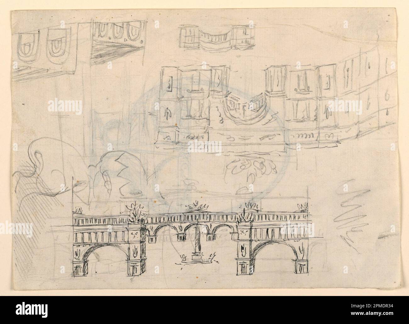 Drawing, Stage Design: a Town Square; Italy; graphite, pen and ink on ...