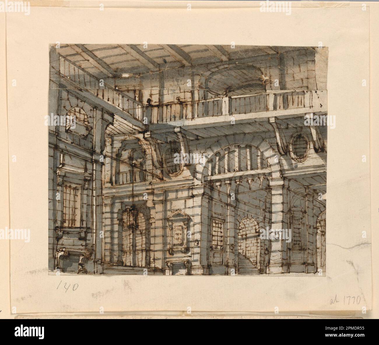 Drawing, Stage Design, Interior of Prison Court; Italy; pen and brown ...