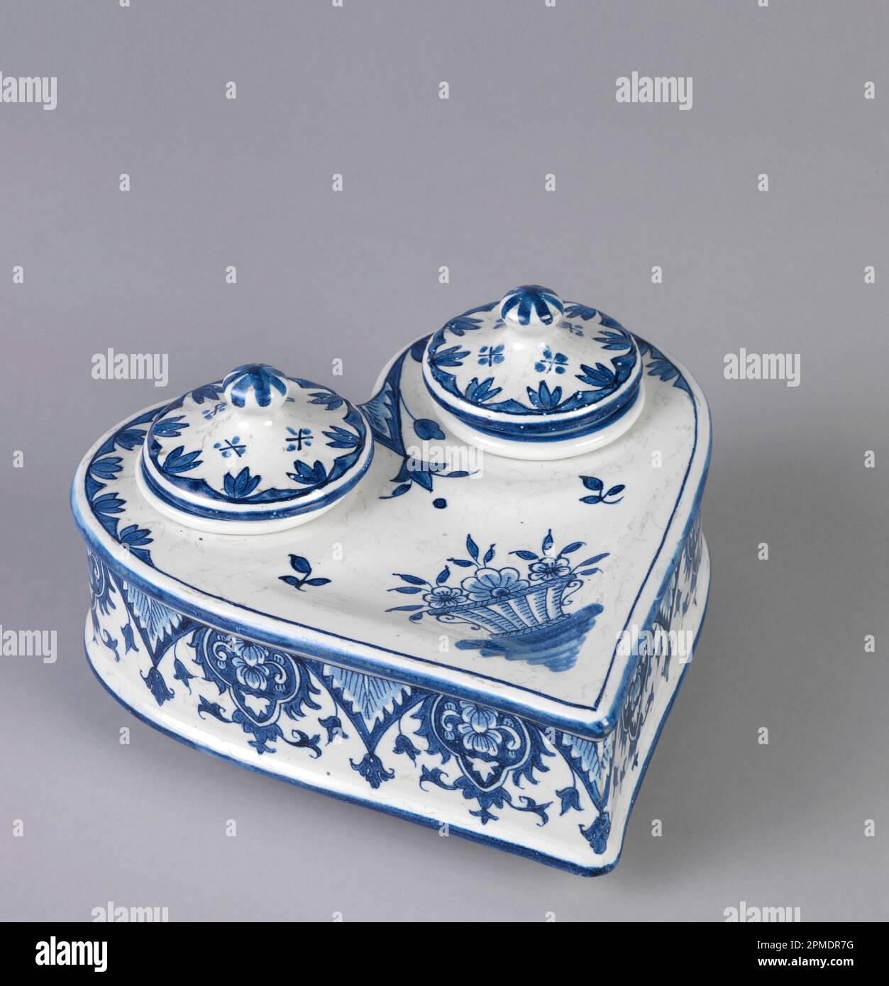 Inkwell Stand And Lid (France); tin-glazed earthenware with cobalt ...